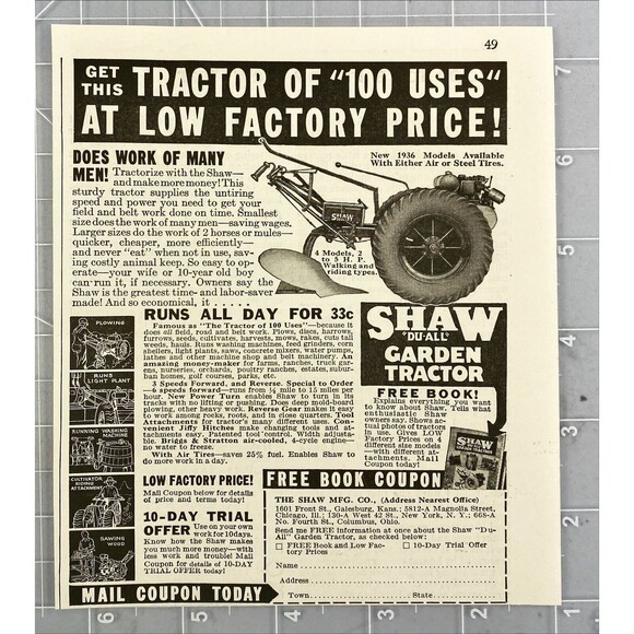 The Shaw MFG. Co. | Art | The Shaw Mfg Co Get Tractor Of 0 Uses At ...